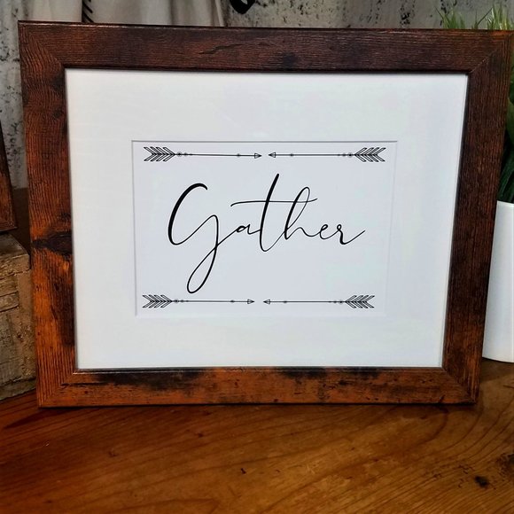 Art | Rustic Wood Framed Gather Farmhouse Print 8x1 | Poshmark